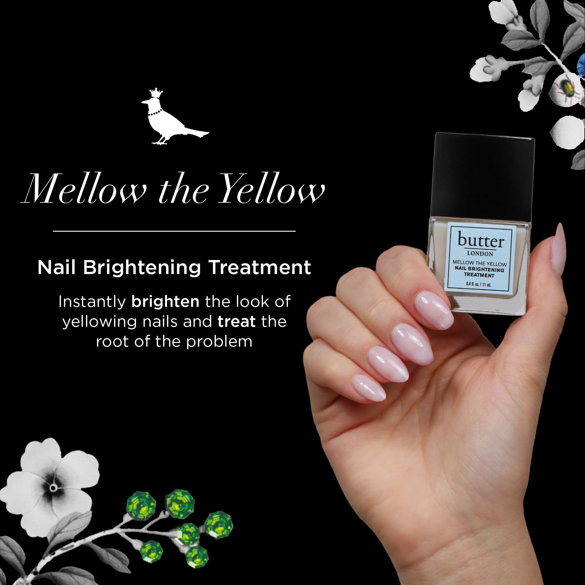 butter LONDON Nail Strengthener for Damaged Nails, Mellow the Yellow - Nail Hardener & Strengthener Polish Exfoliates, Brightens & Rejuvenates Yellow & Dry Nail Beds & Roots - Nail Care Products