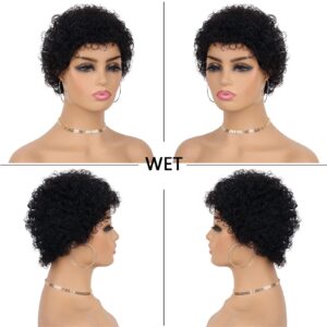 Guree Hair Glueless Wear and Go Wig for Black Women Glueless Brazilian Kinky Short Curly Wigs for Daily Use (1B)