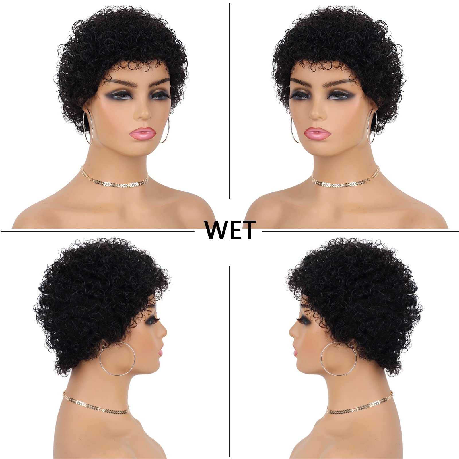 Guree Hair Glueless Wear and Go Wig for Black Women Glueless Brazilian Kinky Short Curly Wigs for Daily Use (1B)