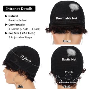 Guree Hair Glueless Wear and Go Wig for Black Women Glueless Brazilian Kinky Short Curly Wigs for Daily Use (1B)