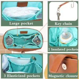 MOMINSIDE Diaper Bag Backpack, Stroller Organizer with Insulated Cup Holder Leather Travel Baby Bag for Mom Dad Fits 13 Inches Laptop, Baby Registry Search