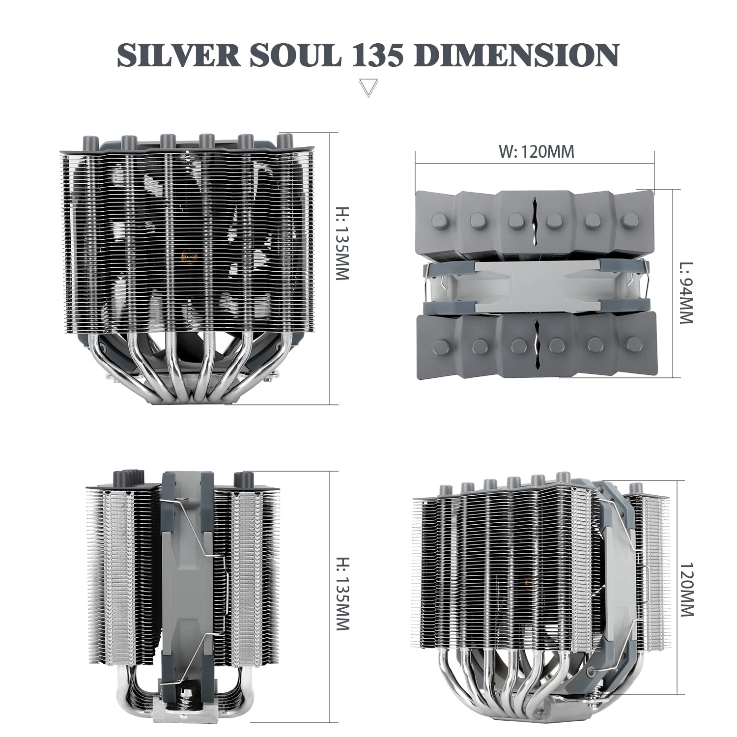 Thermalright Silver Soul 135 Dual Tower CPU Air Cooler, 6x6mm Heat Pipes, TL-D12PRO-G PWM Fan, Aluminium Heatsink Cover, AGHP Technology, for AMD AM4/Intel 1700/1150/1151/1200/2011/2066