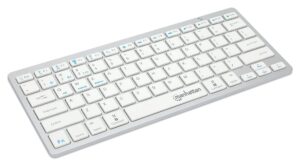 manhattan small bluetooth wireless keyboard - dual modes of 2.4g + bluetooth 4.2 - connects up to 3 devices – slim mini size – for tablet, mac, ipad, apple, android, windows –3 yr mfg warranty –180566