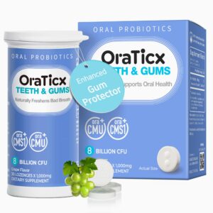 oraticx teeth & gums dental probiotic, naturally supports oral health and immunity, oral probiotics supplement 8 billion cfu, grape flavor 30 lozenges 1-pk