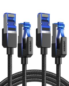 ugreen cat 8 ethernet cable, 2 pack ethernet cable with 40gbps 2000mhz high speed, 26awg braided, shielded heavy duty internet cable compatible for gaming pc ps5 ps4 ps6 xbox modem router, 6ft