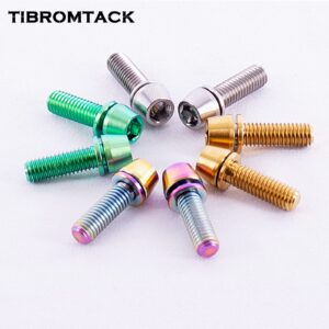 Titanium Hex Bike Stem Bolts M5x16mm Tapered Head with Washer Screws 6pcs for MTB Bicycle Steering Handlebar Part (TITANIUM COLOR)