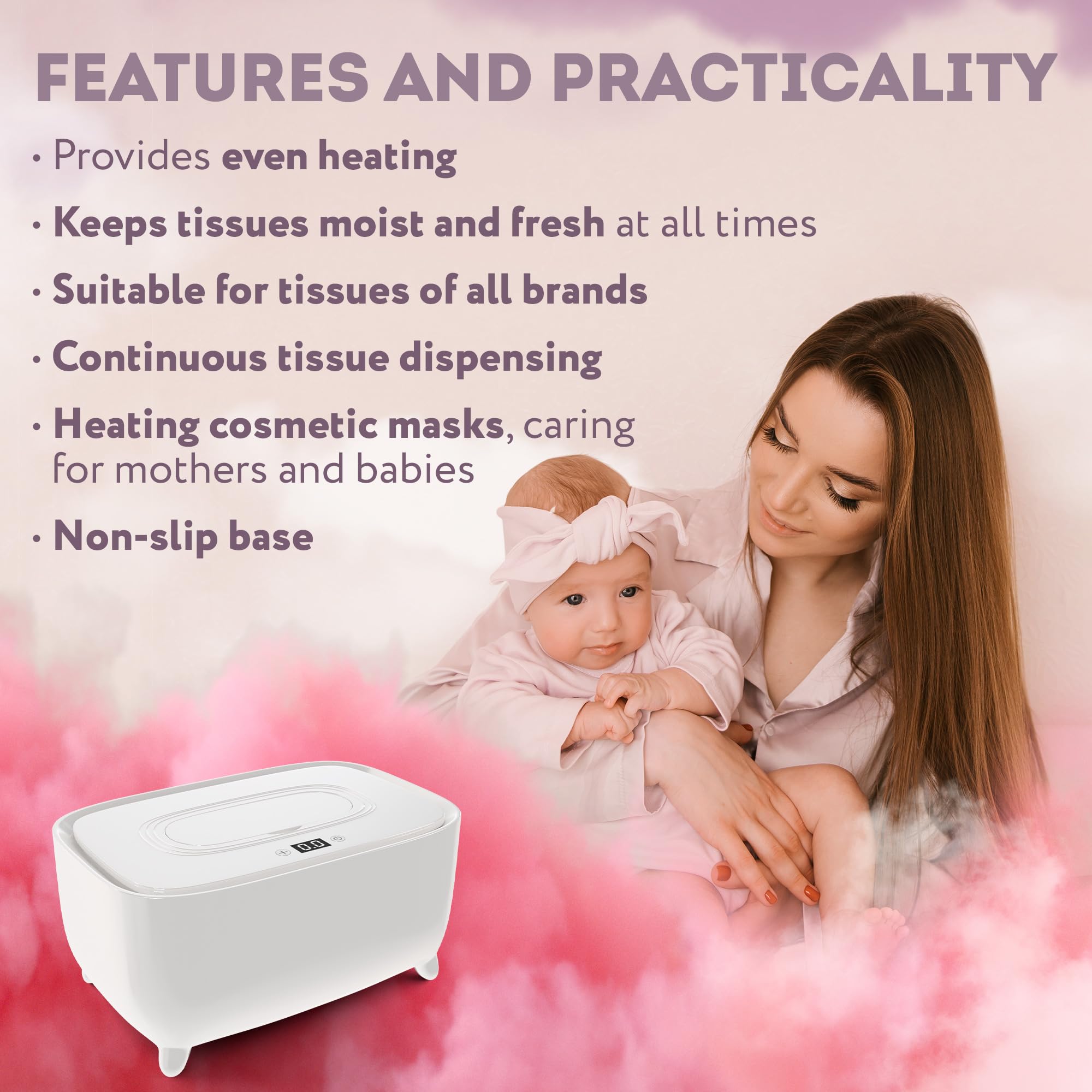 PUREVACY Baby Wipe Warmer Dispenser. White Baby Diaper Warmer Wipes Heater 8W. Silent Wet Wipes Warmer, Newborn Essentials, Baby Shower Gifts