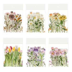 wandic transparent decorative stickers, 240 pieces waterproof floral stickers flower sticker set for diy diary laptop stationery phone case envelop calendar card making