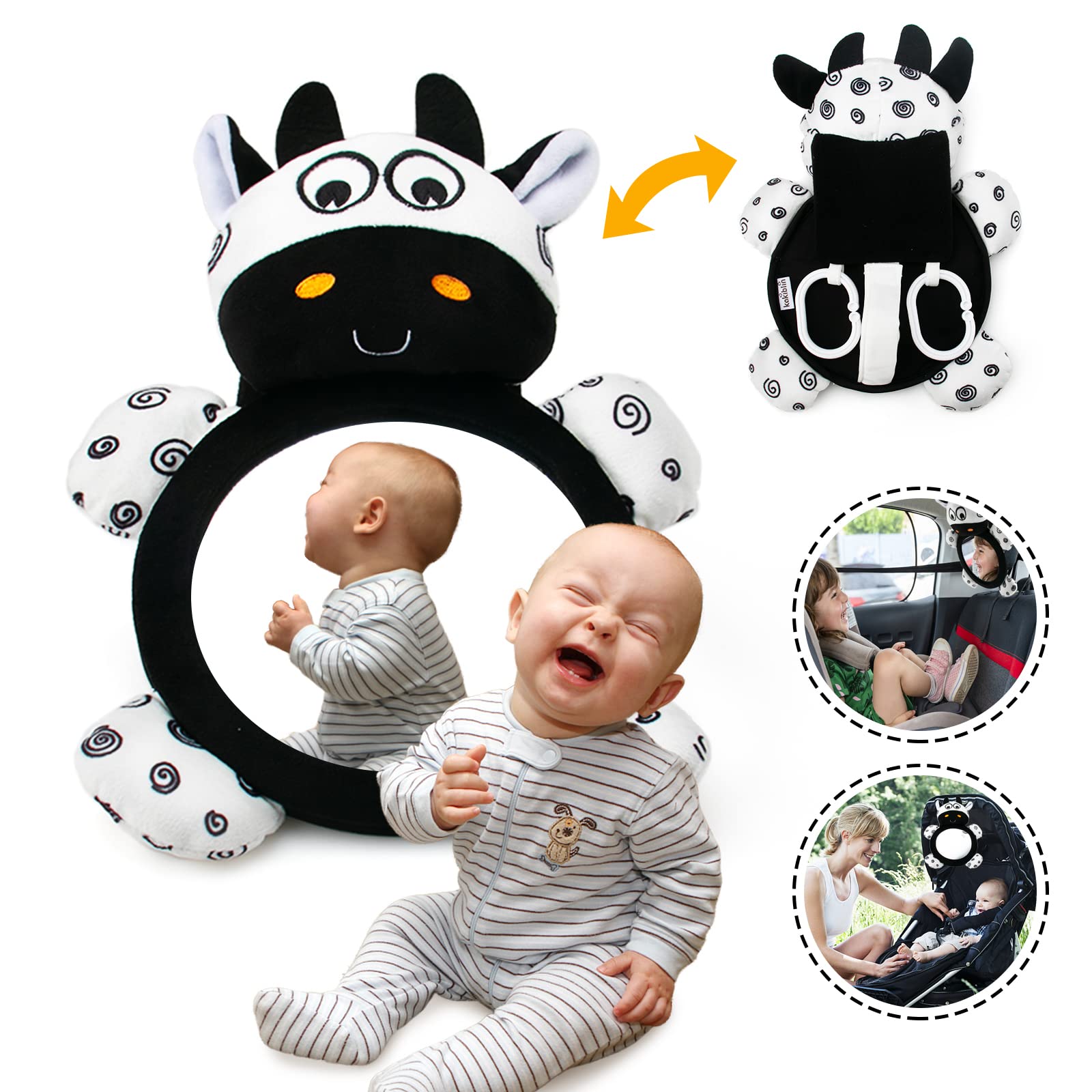 Inbeby Baby Mirror Toys, Multi-Function Baby Mirror High Contrast Black and White, Tummy Time Mirror Easy to Install, Baby Infant Boy Girl Toy & Gifts 3 6 12 Months Non-Toxic