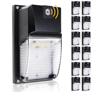 hibay 12 pack dusk-to-dawn led wall pack lights outdoor, bright 18w 1980lm 5000k replace 60-100w hps/hid, ip65 waterproof outside security lighting with photocell sensor