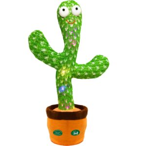 Hunfur Dancing Cactus Toy,Talking/Sing/Repeat/Dancing/Recording/Rainbow LED with Gift Package(120 Songs in English) (Dancing Cactus-Gift Yarn Bag Wrap-No Battery, Cotton)