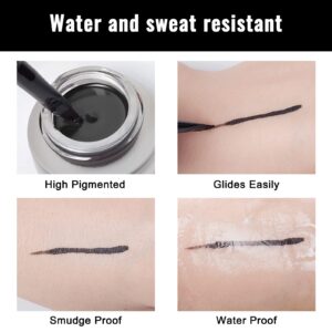 Erinde White Gel Eyeliner, Waterproof Long Lasting Cream Eyeliner Gel Pot, High-Intensity Pigments Smudge-Proof Eye Liner Makeup, Water-Resistant Eyeliner with 2PCS Brushes 04# White