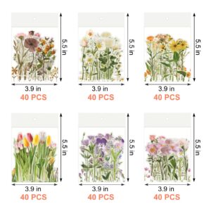 WANDIC Transparent Decorative Stickers, 240 Pieces Waterproof Floral Stickers Flower Sticker Set for DIY Diary Laptop Stationery Phone Case Envelop Calendar Card Making