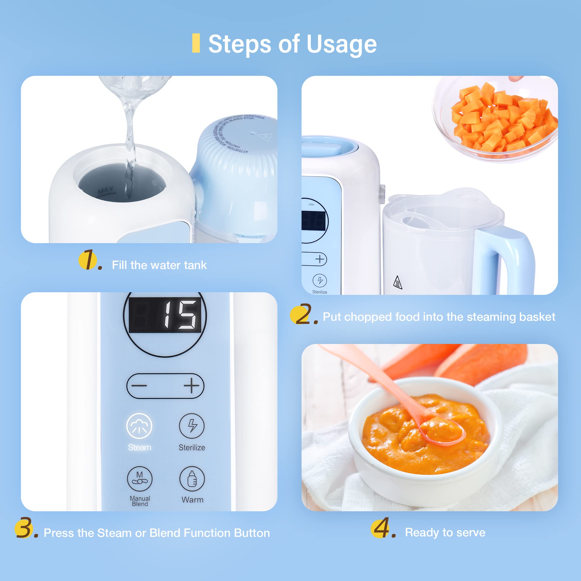 ISIMEE Baby Food Maker, Baby food Processor, Multi-Function Puree Blender Grinder Steamer，baby Food Warmer Mills Machine, Healthy Homemade Baby Food in Minutes with Touch Screen Control