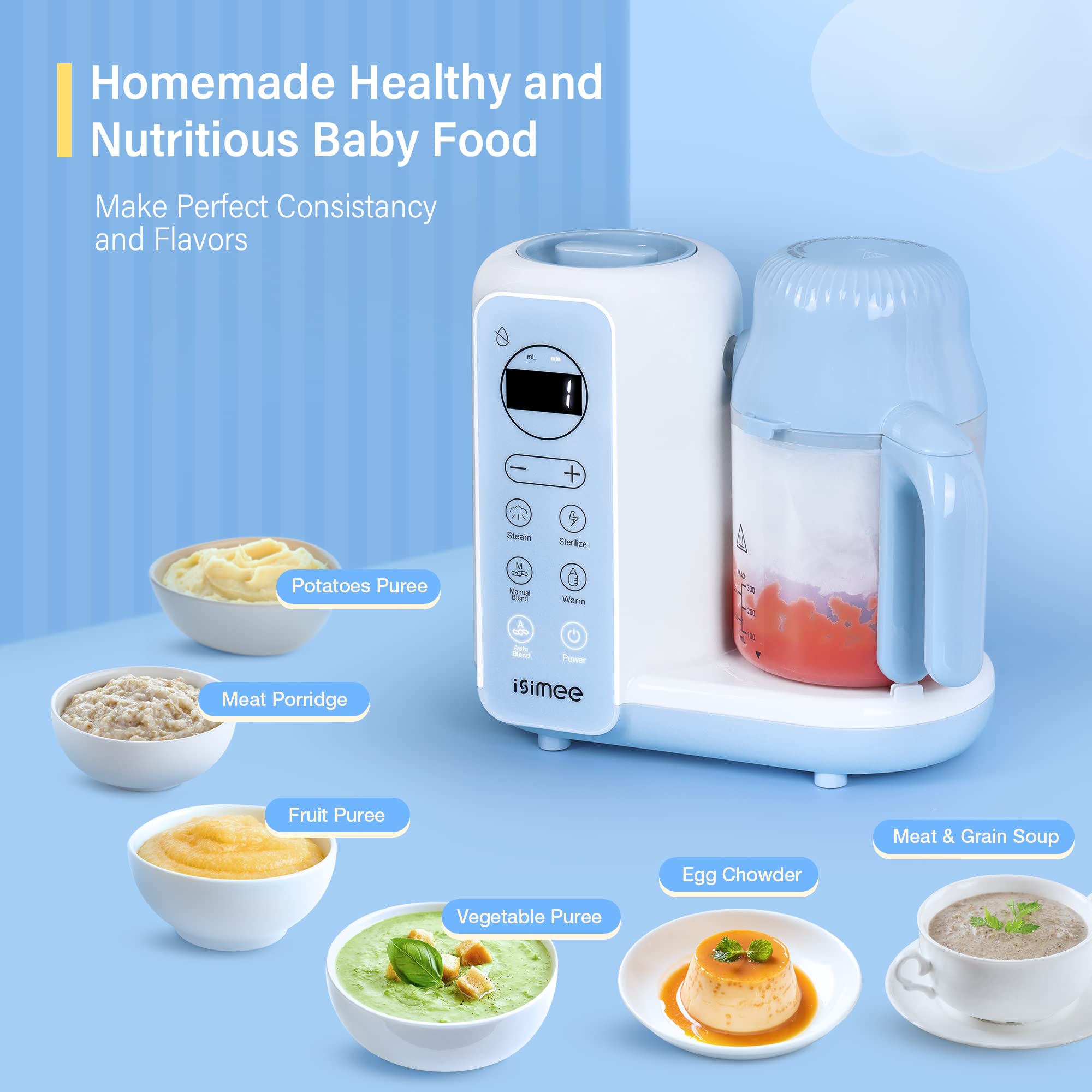 ISIMEE Baby Food Maker, Baby food Processor, Multi-Function Puree Blender Grinder Steamer，baby Food Warmer Mills Machine, Healthy Homemade Baby Food in Minutes with Touch Screen Control