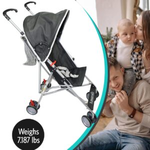 AmorosO Single Umbrella Stroller for Toddler, Travel Stroller for Babies - Sunlight and Light Rain Protection - Baby Stroller with Four EVA Wheels - Travel-Ready Stroller - Round Canopy (Black/White)