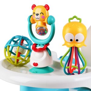 iplay, ilearn baby high chair toys, infant suction table rattle set 6-12 month, early development grab spin sensory stocking gift stuffer for 9 18 month, 1 2 3 year old toddler boy girl-octopus & bear