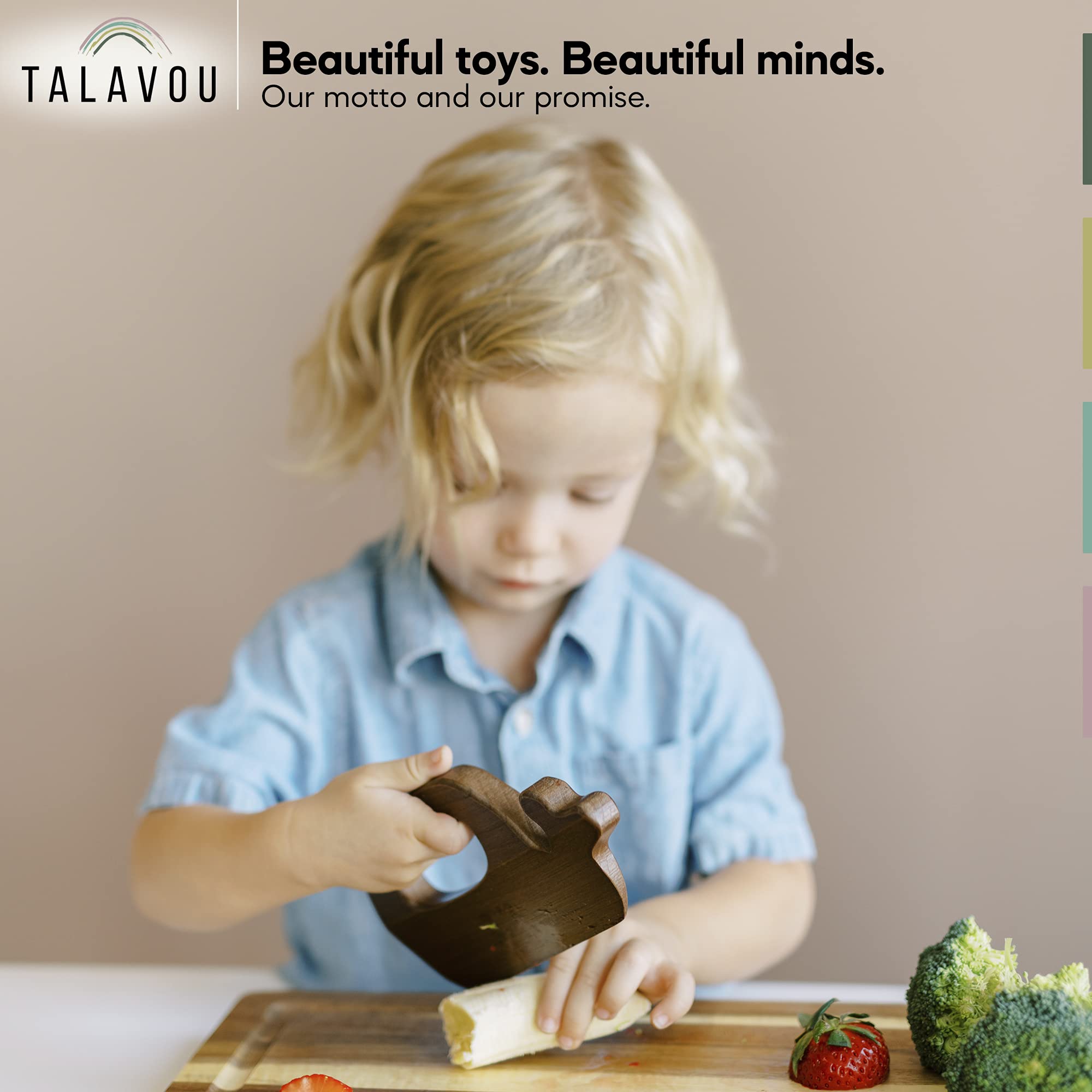 Talavou Montessori Wooden Knife for Kids, Toddlers – Kid Safe, Ergonomic, Whale Toddler Knife for Ages 2 & Up – Real Cooking Utensils & Kitchen Tools Foster Autonomy & Dexterity, 6.3x3.5x0.6 In.