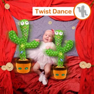 Hunfur Dancing Cactus Toy,Talking/Sing/Repeat/Dancing/Recording/Rainbow LED with Gift Package(120 Songs in English) (Dancing Cactus-Gift Yarn Bag Wrap-No Battery, Cotton)