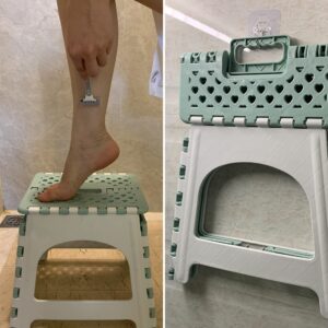 shower stool for inside shower, tranomos foldable small shower stool for shaving legs, waterproof plastic corner shower foot stool, shower foot rest, pedicure stand foot rest,green