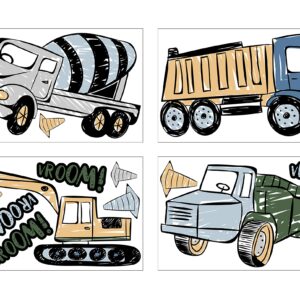 Sweet Jojo Designs Construction Truck Large Peel and Stick Wall Decal Stickers Art Nursery Decor - Set of 4 Sheets - Grey Yellow Black Blue and Green Transportation Zone Vehicles