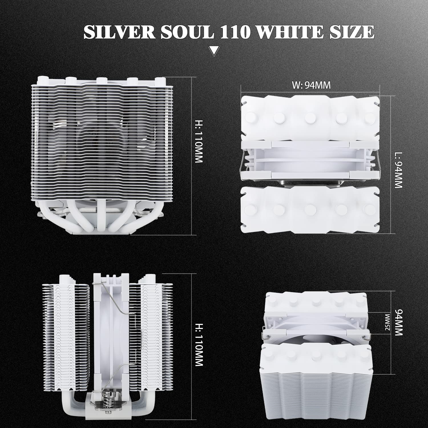 Thermalright Silver Soul 110 White Dual Tower CPU Air Cooler, 5x6mm Heat Pipes, TL-B9W PWM Fan, Aluminium Heatsink Cover, AGHP Technology, for AMD AM4/AM 5 Intel 1700/1150/1151/1200/2066