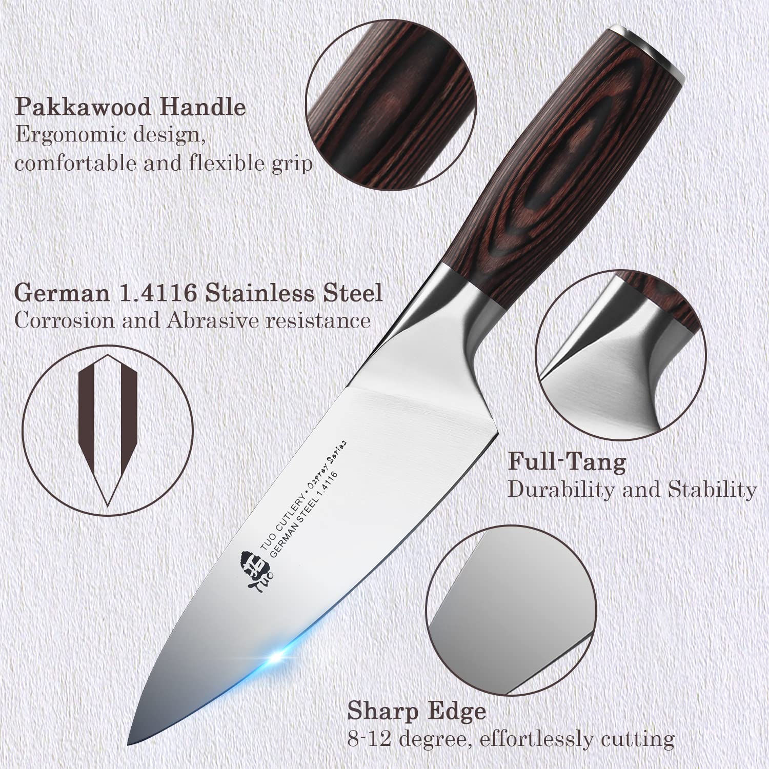 TUO Pro Chef Knife 6 inch & Chopper Knife 6 inch & Boning Knife 6 inch - German HC Stainless Steel - Ergonomic Pakkawood Handle - Osprey Series with Gift Box