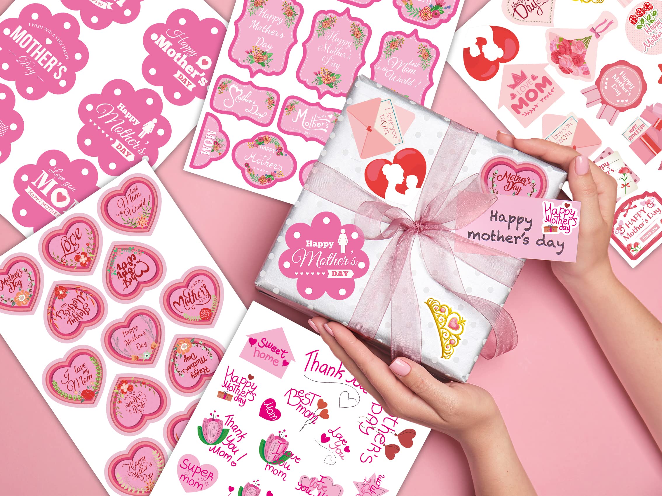 Funnlot Mothers Day Stickers Happy Mothers Day Stickers 348PCS Mothers Day Stickers for Kids Mothers Day Labels for Envelope Card Decorations Boxes Party Favor