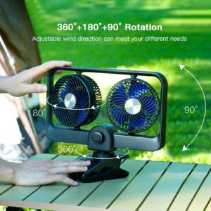 Koonie 10000mah Battery Operated Dual Head Fan, Clip on Fan with 7 speed, 360° Rotation, Cordless Rechargeable fan for Camping Travel Outdoor Indoor Office