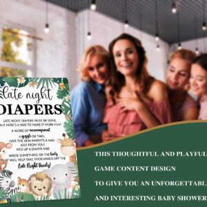 Late Night Diapers Sign, Safari Note Cards Diaper Thoughts, Late Night Diaper Baby Shower Game Set(1 Standing Sign + 20 Blank Greeting Cards), Jungle Baby Shower Party Favor Decor - A03