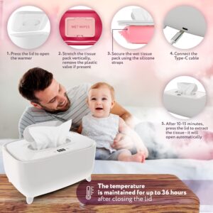 PUREVACY Baby Wipe Warmer Dispenser. White Baby Diaper Warmer Wipes Heater 8W. Silent Wet Wipes Warmer, Newborn Essentials, Baby Shower Gifts