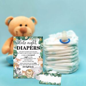 Late Night Diapers Sign, Safari Note Cards Diaper Thoughts, Late Night Diaper Baby Shower Game Set(1 Standing Sign + 20 Blank Greeting Cards), Jungle Baby Shower Party Favor Decor - A03