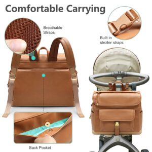 MOMINSIDE Diaper Bag Backpack, Stroller Organizer with Insulated Cup Holder Leather Travel Baby Bag for Mom Dad Fits 13 Inches Laptop, Baby Registry Search