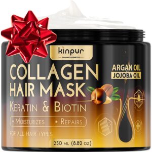 hair repair mask with collagen, biotin, argan oil - moisturizing treatment for dry, damaged, split hair, hair loss, and heat & color protection