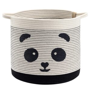 art pinecone cotton rope basket oval woven storage basket, cute dog toy basket cotton basket baby nursery hamper shelf decorative bin,15"l x 10"w x 9"h (cute panda, black & white)