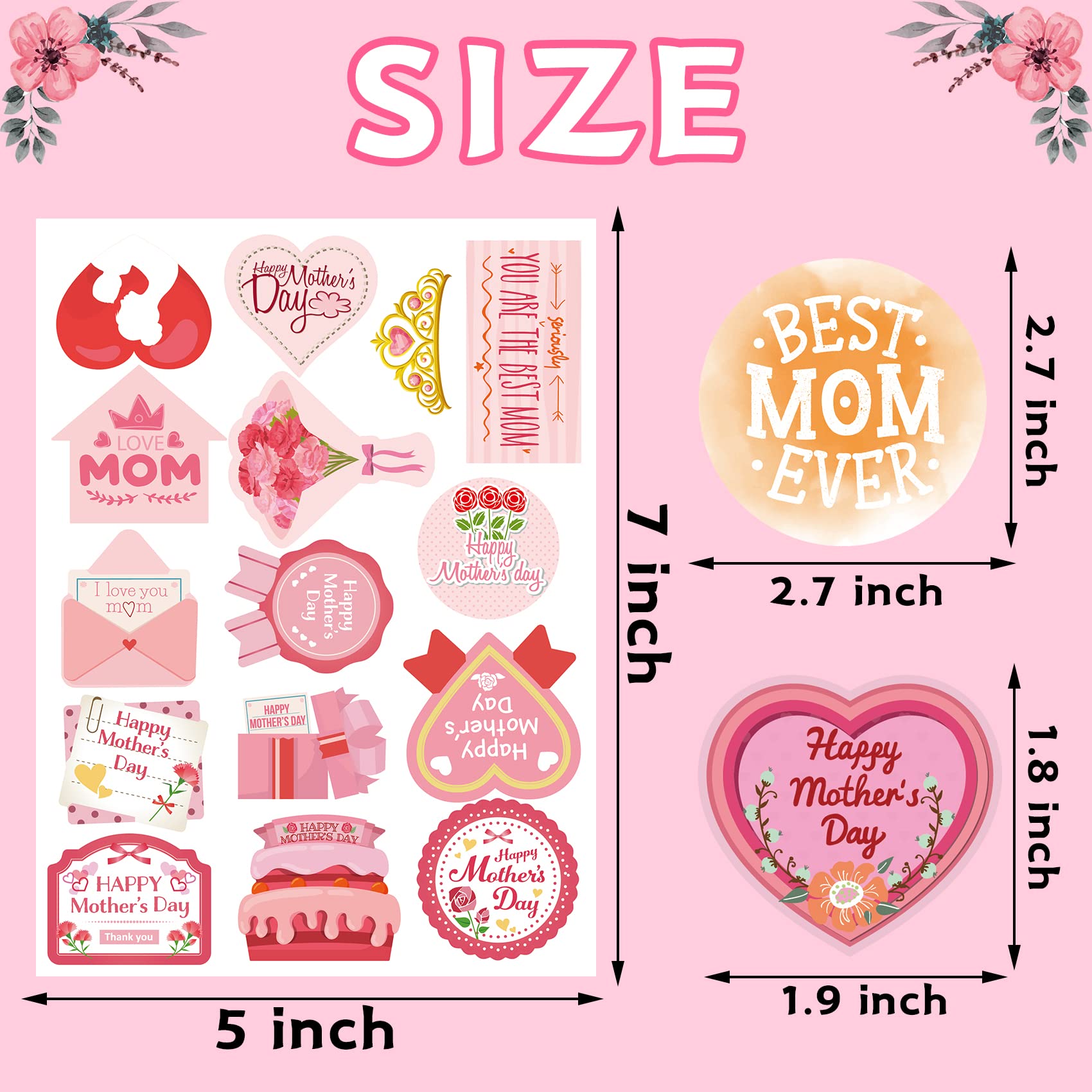 Funnlot Mothers Day Stickers Happy Mothers Day Stickers 348PCS Mothers Day Stickers for Kids Mothers Day Labels for Envelope Card Decorations Boxes Party Favor