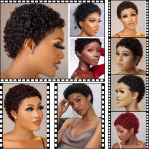 Guree Hair Glueless Wear and Go Wig for Black Women Glueless Brazilian Kinky Short Curly Wigs for Daily Use (1B)