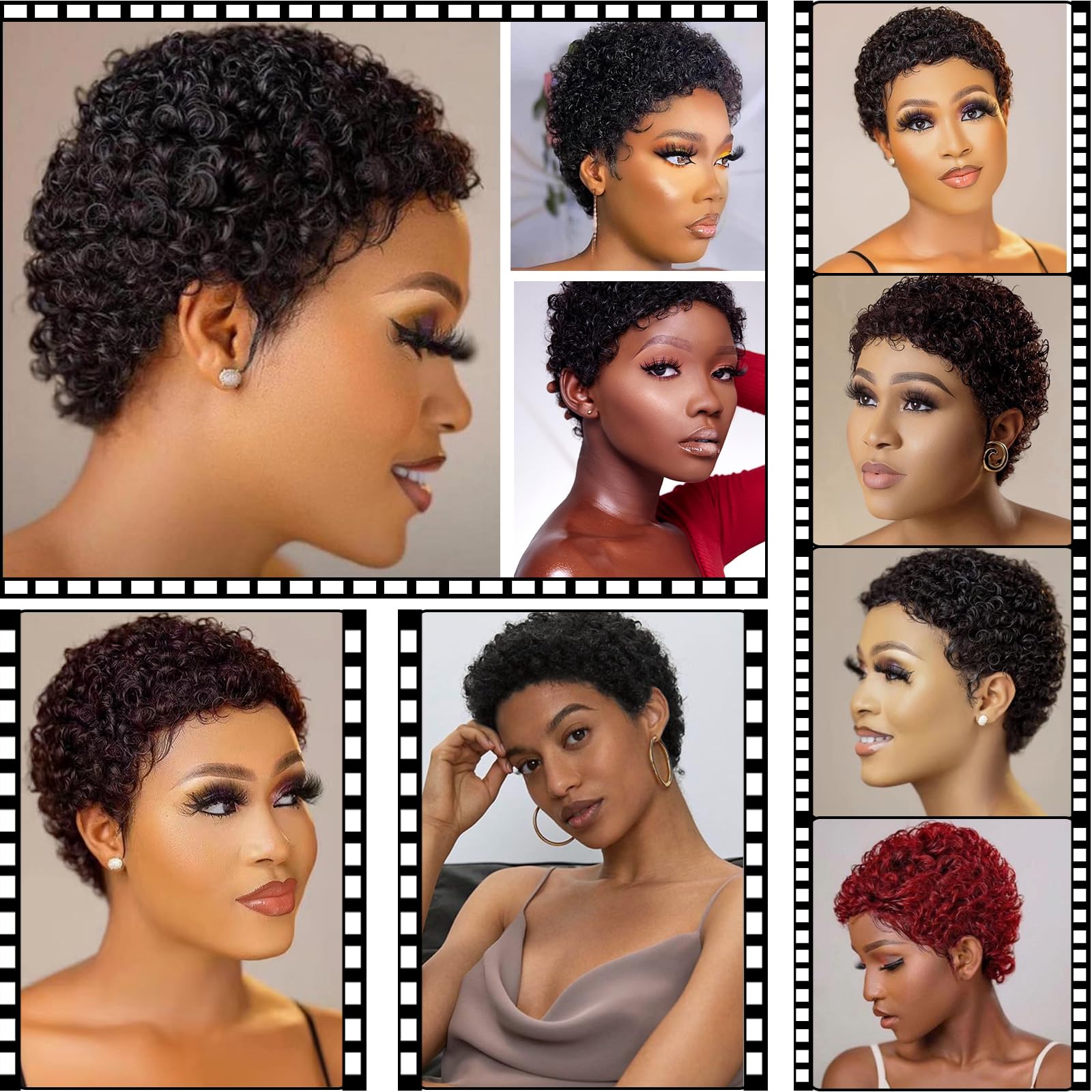 Guree Hair Glueless Wear and Go Wig for Black Women Glueless Brazilian Kinky Short Curly Wigs for Daily Use (1B)