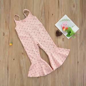 COORALLY Baby Girl Summer Clothes Floral Print Suspender Jumpsuit Bell Bottom Flare Pants Overalls (A-Green, 18-24 Months)