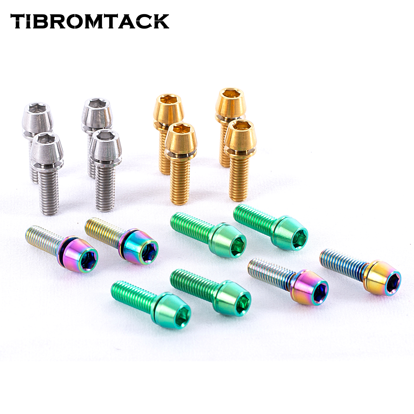 Titanium Hex Bike Stem Bolts M5x16mm Tapered Head with Washer Screws 6pcs for MTB Bicycle Steering Handlebar Part (TITANIUM COLOR)