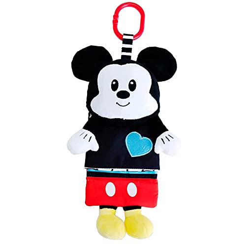 KIDS PREFERRED Disney Baby Mickey Roll Out Soft Book, Black and White High Contrast Crinkle Plush, Boys and Girls Ages 0+, Stroller On The Go (81257)