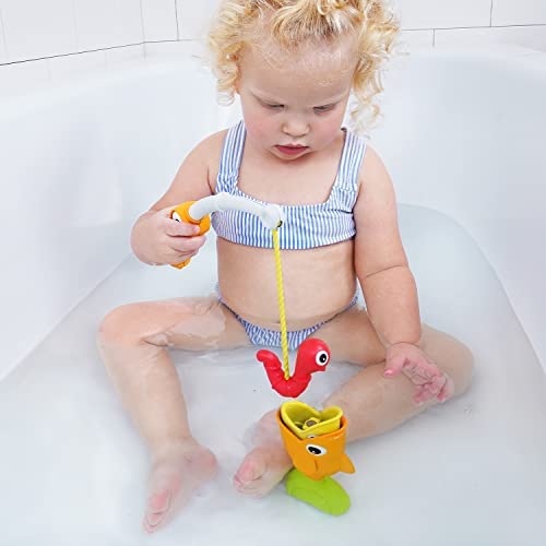 Yookidoo Toddler Baby Bath Magnetic Fishing Game Toy with Water Effects (Ages 2+) Includes 3 Moving Fish, Worm & Fishing Pole (4pc) Floating Fish Playset for Bath Time or Pool (Mold Free)