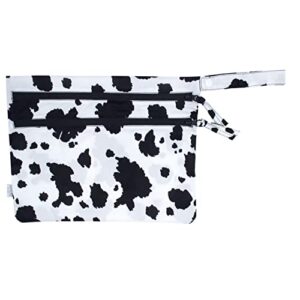 bapronbaby cowhide wet dry bag - waterproof two zipper pockets - reusable for mealtime, diapers, stroller, snacks, swimsuits - machine washable - 11" x 9"