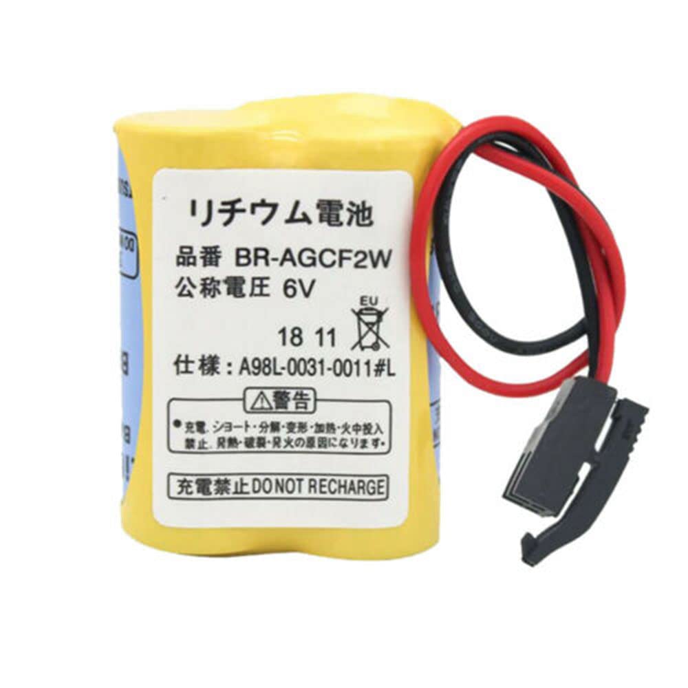 BAOBUTE 2PCS 2200mAh BR-AGCF2W 6V PLC Replacement Battery A98L-0031-0011 with Black Plug for Fanuc System, 17MM*34MM*45MM