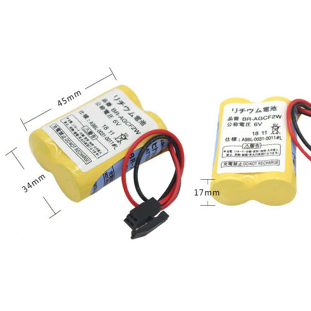 BAOBUTE 2PCS 2200mAh BR-AGCF2W 6V PLC Replacement Battery A98L-0031-0011 with Black Plug for Fanuc System, 17MM*34MM*45MM