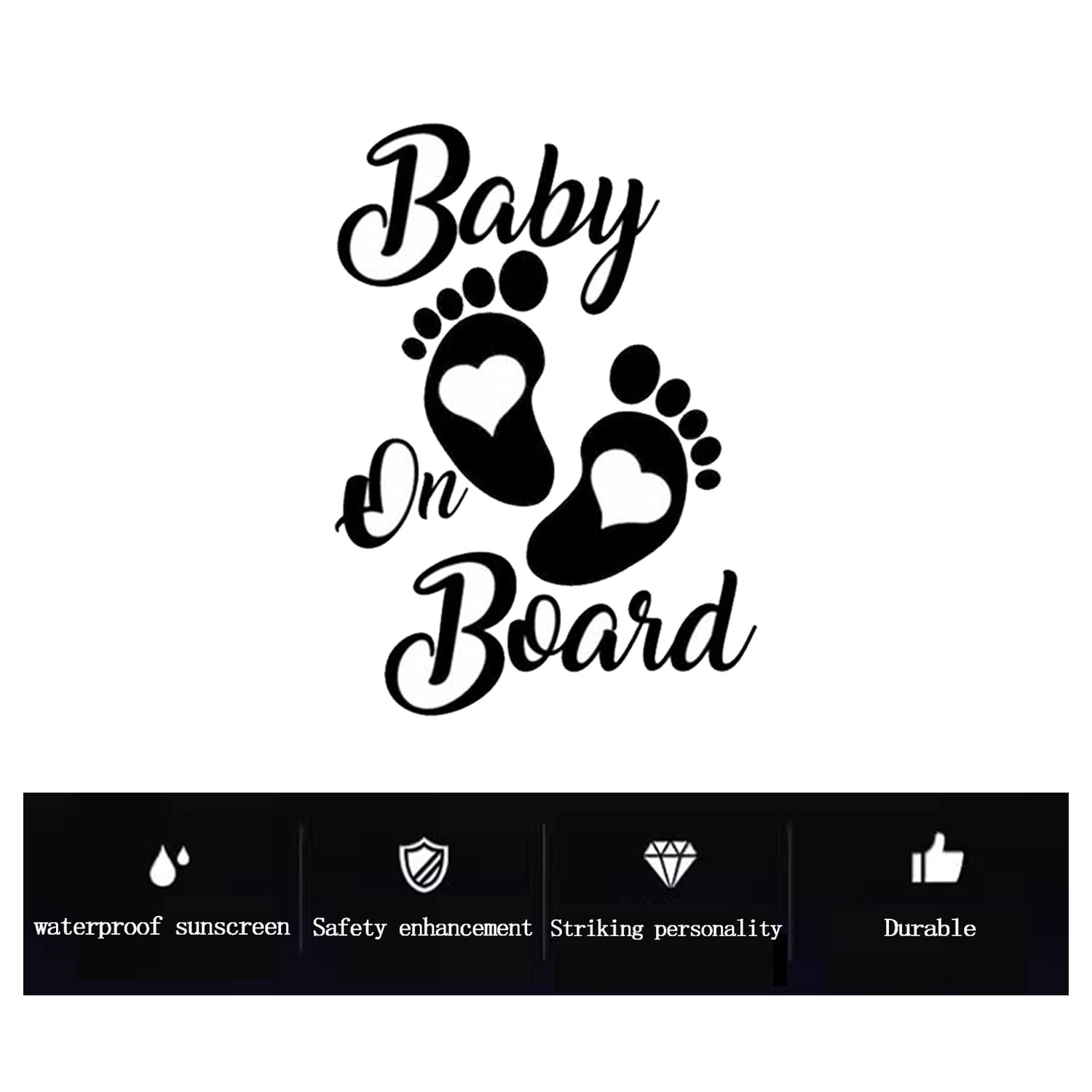 Baby on Board Sticker for Cars Footprint Funny Cute Safety Caution Decal Sign for Car Window and Bumper (B)