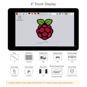 4inch IPS Capacitive 480×800 Touch Display LCD for Raspberry Pi 4B/3B+/3A+ CM3+/4 with DSI Interface Fully Laminated Screen Monitor @XYGStudy