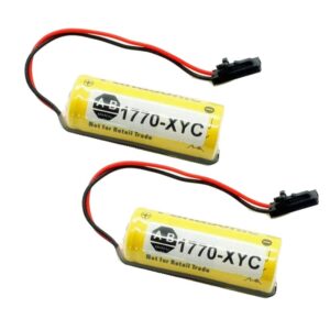 baobute 2pcs 3v 1770-xyc 3v 1800mah lithium plc battery replacement for 1770-xyc/a 1770-xyb 1756-ba1 with black plug