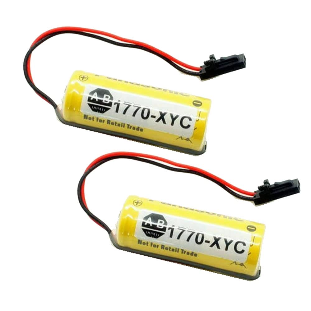 BAOBUTE 2PCS 3V 1770-XYC 3V 1800mAh Lithium PLC Battery Replacement for 1770-XYC/A 1770-XYB 1756-BA1 with Black Plug