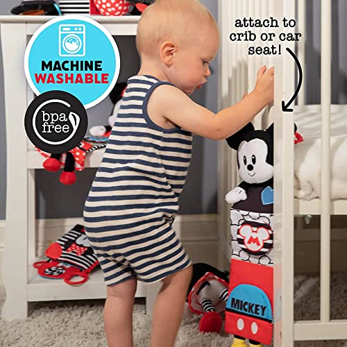 KIDS PREFERRED Disney Baby Mickey Roll Out Soft Book, Black and White High Contrast Crinkle Plush, Boys and Girls Ages 0+, Stroller On The Go (81257)